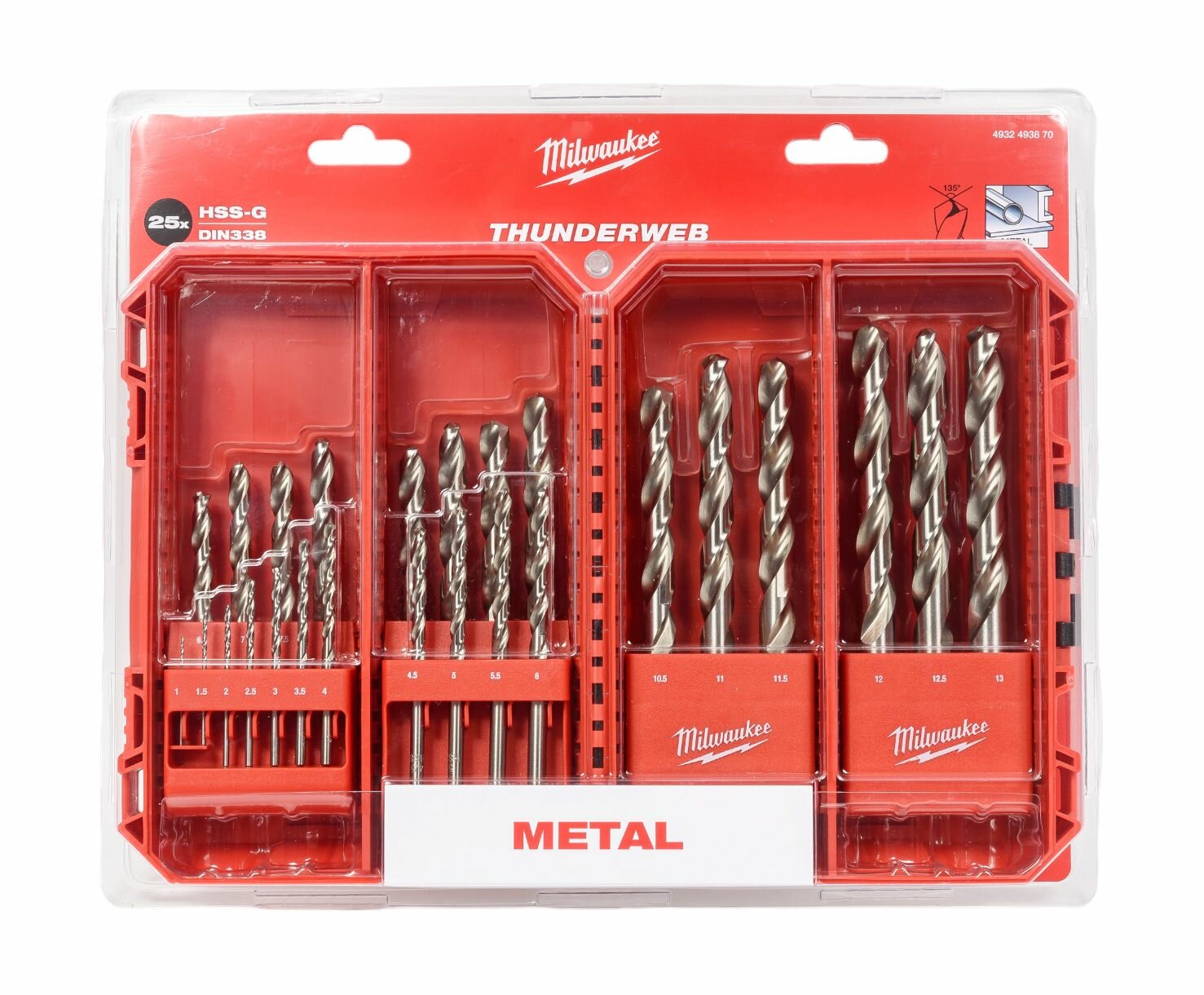 Сверла по металлу THUNDERWEB HSS-G набор 25 ед. (1-13 мм) GEN III Milwaukee 4932493870