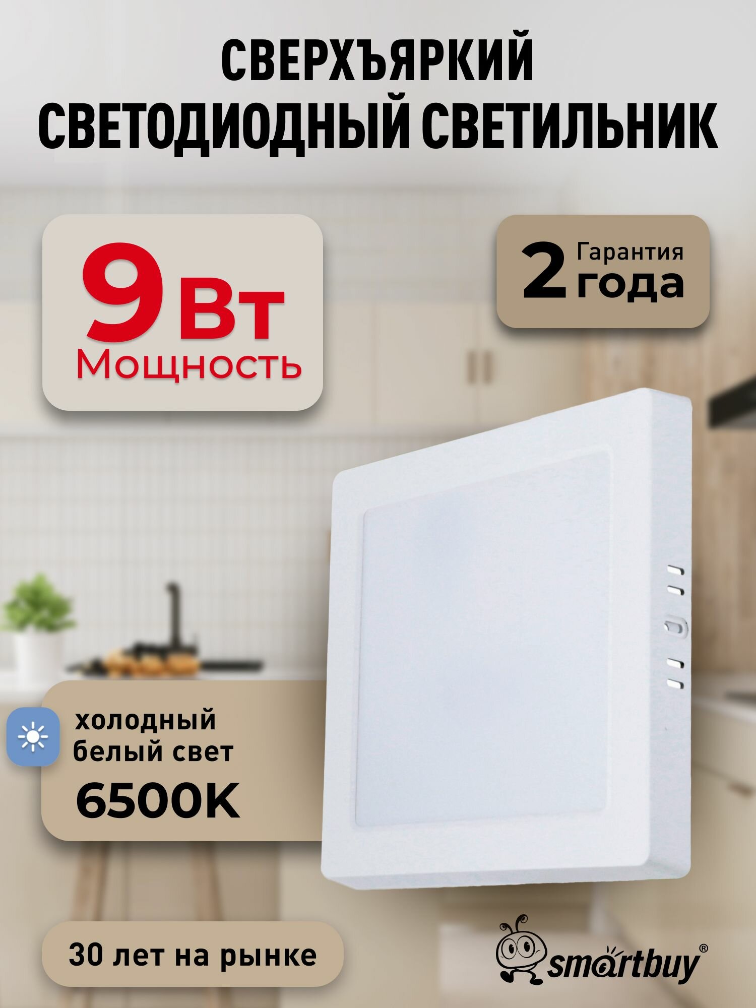 Светильник потолочный светодиодный накладной 9Вт 6500K