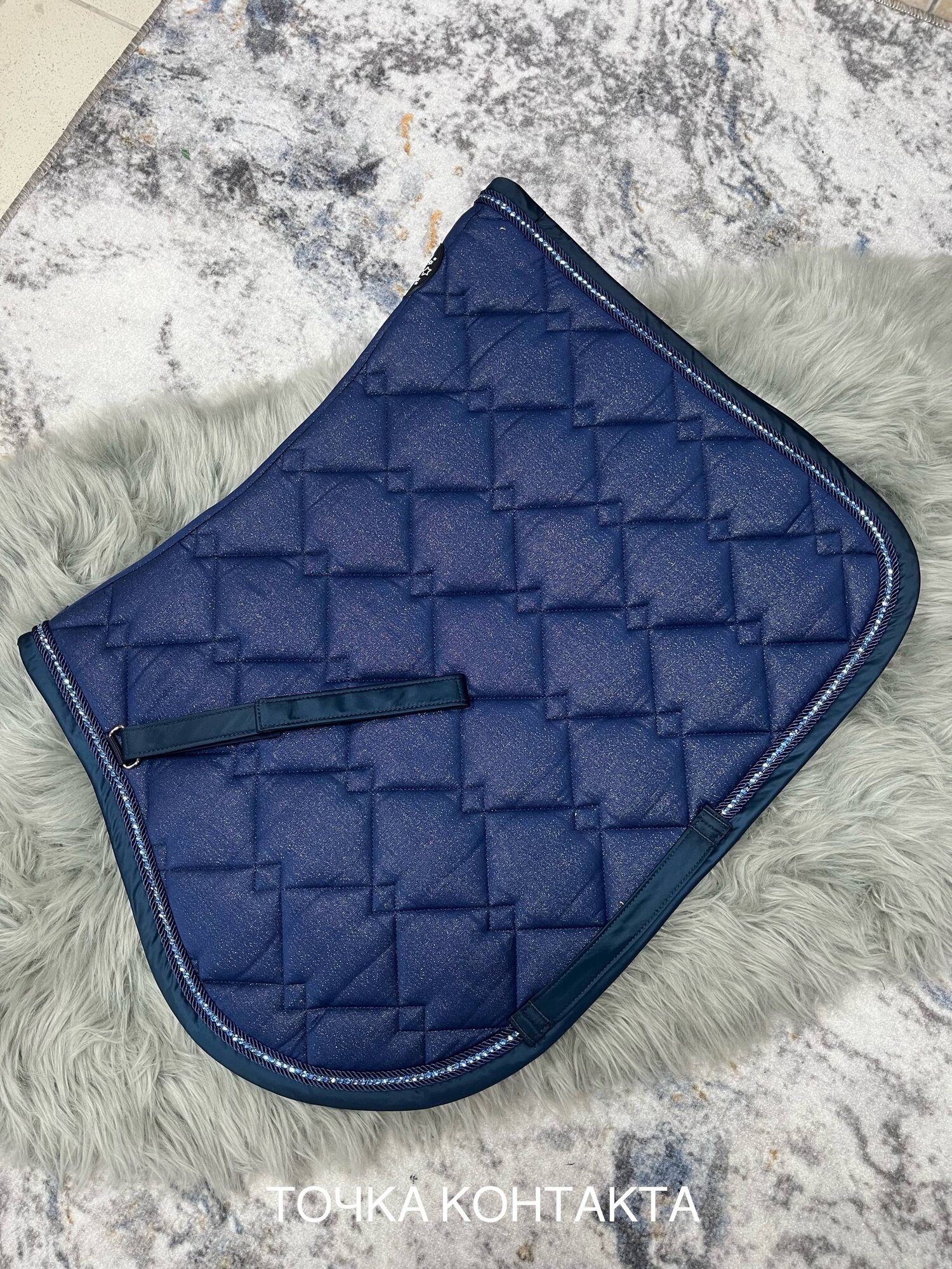 Вальтрап конкурный синий с блестящими нитями и стразами TGW для лошади