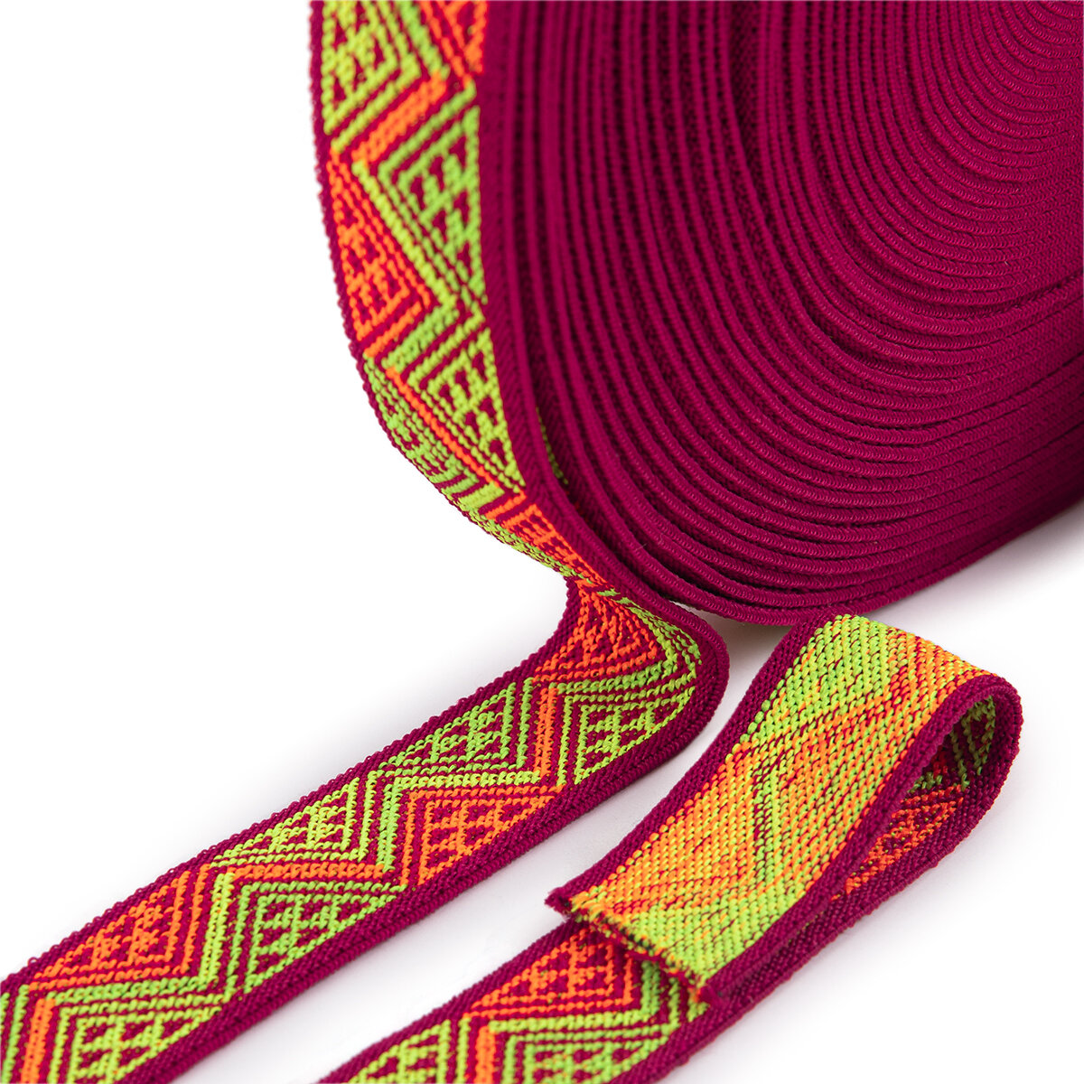 Эластичная Беларусь 25 мм 1 мм 16с3893 (р. 9310 ) 20 м тканая №0002713 малиновый/люм-желтый/люм-оранжевый/люм-салатовый