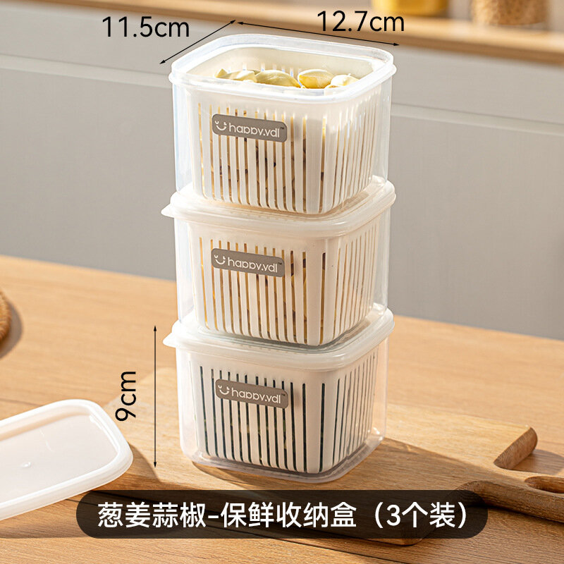 Кухонный контейнер для хранения лука, имбиря и чеснока, холодильный контейнер для зеленого лука, маленьких ингредиентов, свежести, квадратный контейнер для подготовки с крышкой, дренажный контейнер для свежести