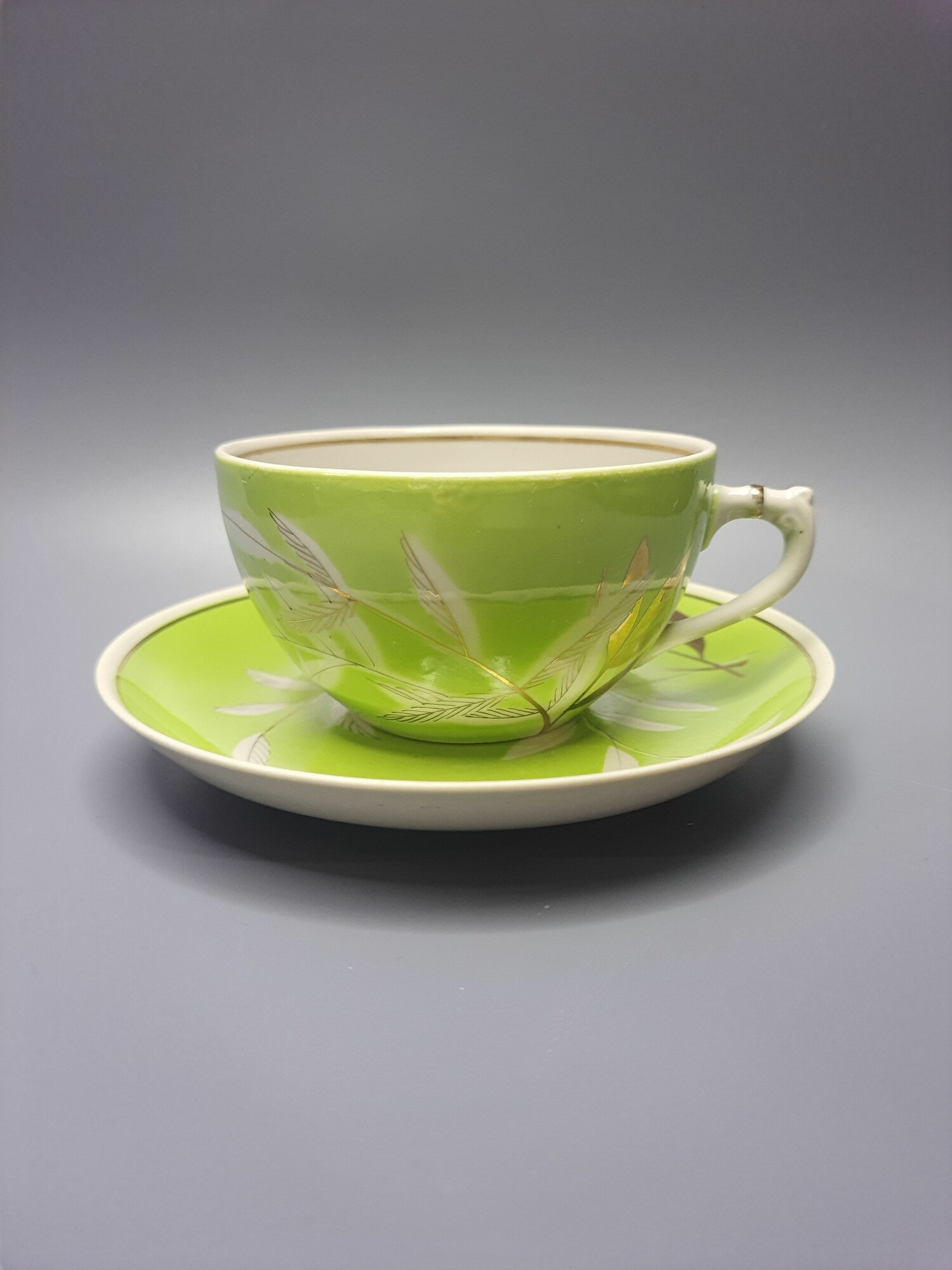 Винтажная чайная пара Золотая ветка, Дулево, СССР 1962 г.