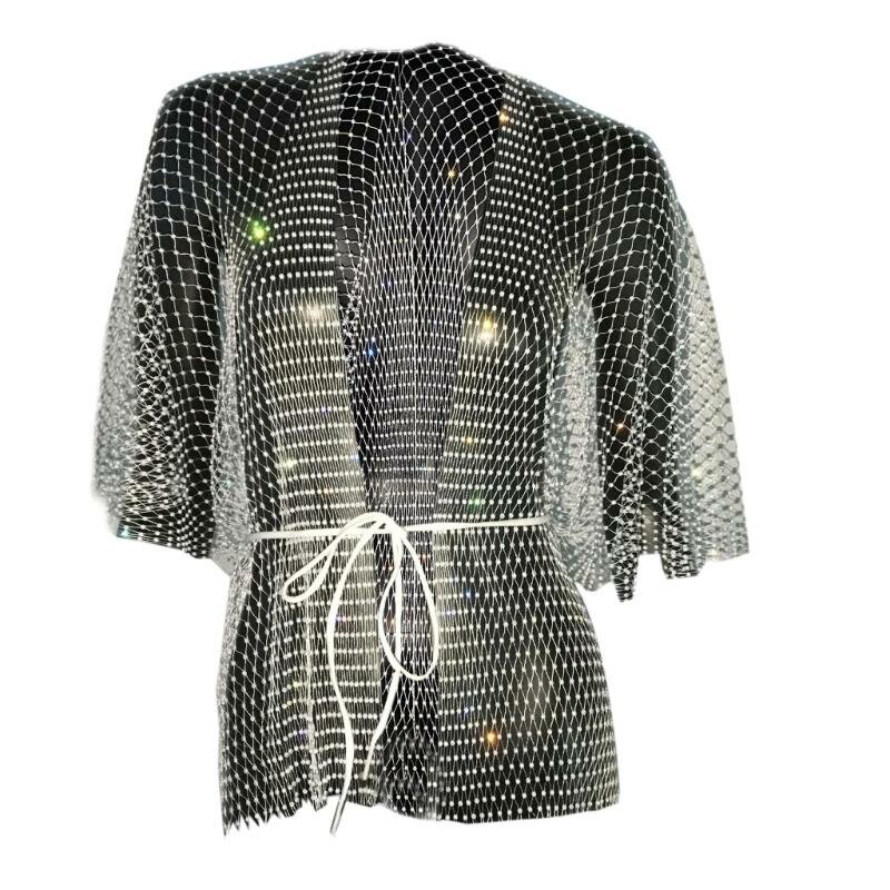 Женский купальный халат из блестящей сетки, Белый