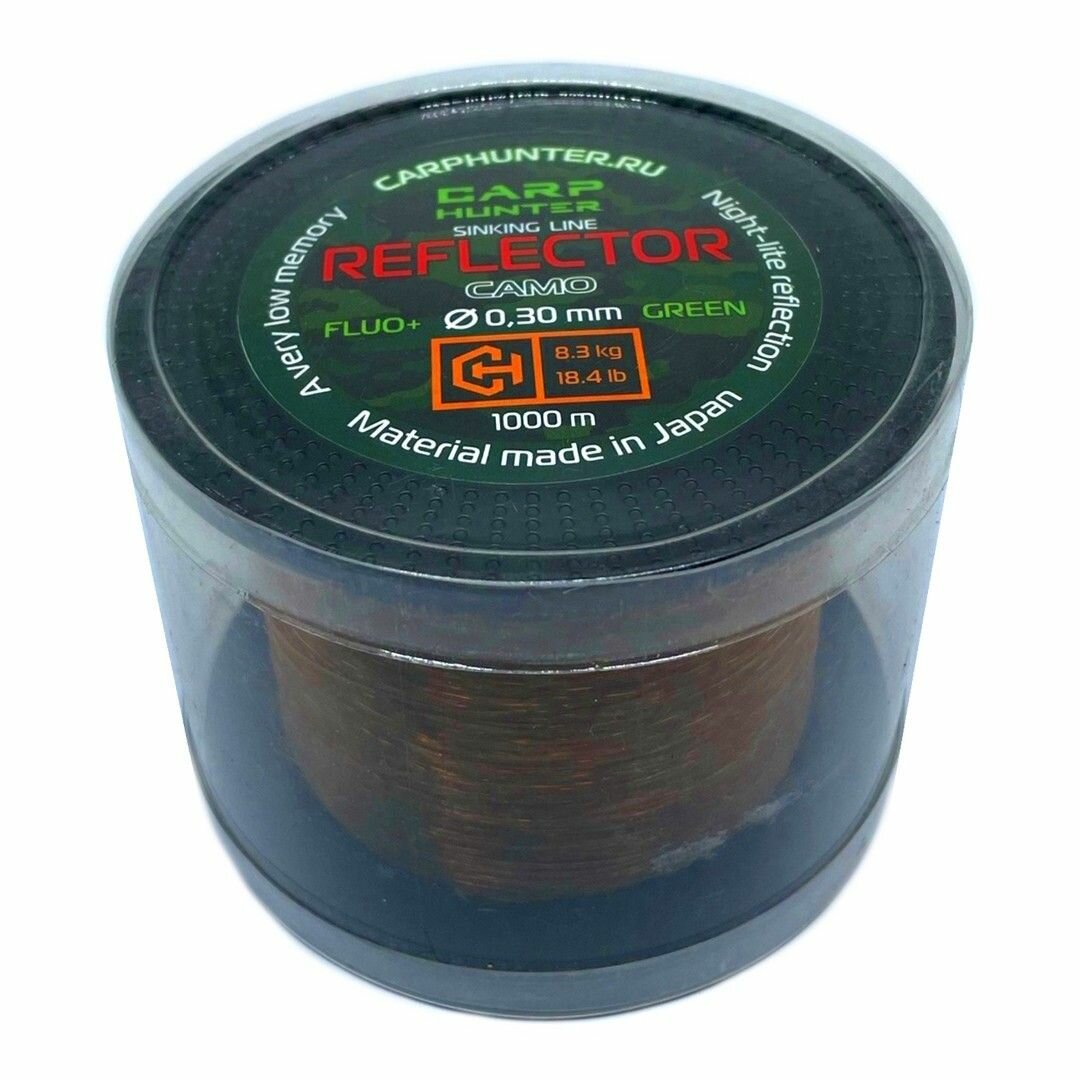 Леска CarpHunter Reflector диаметр 0,30мм, вес 8,3кг/18,4lb, длина 1000м, цвет Camo (Fluo Green)