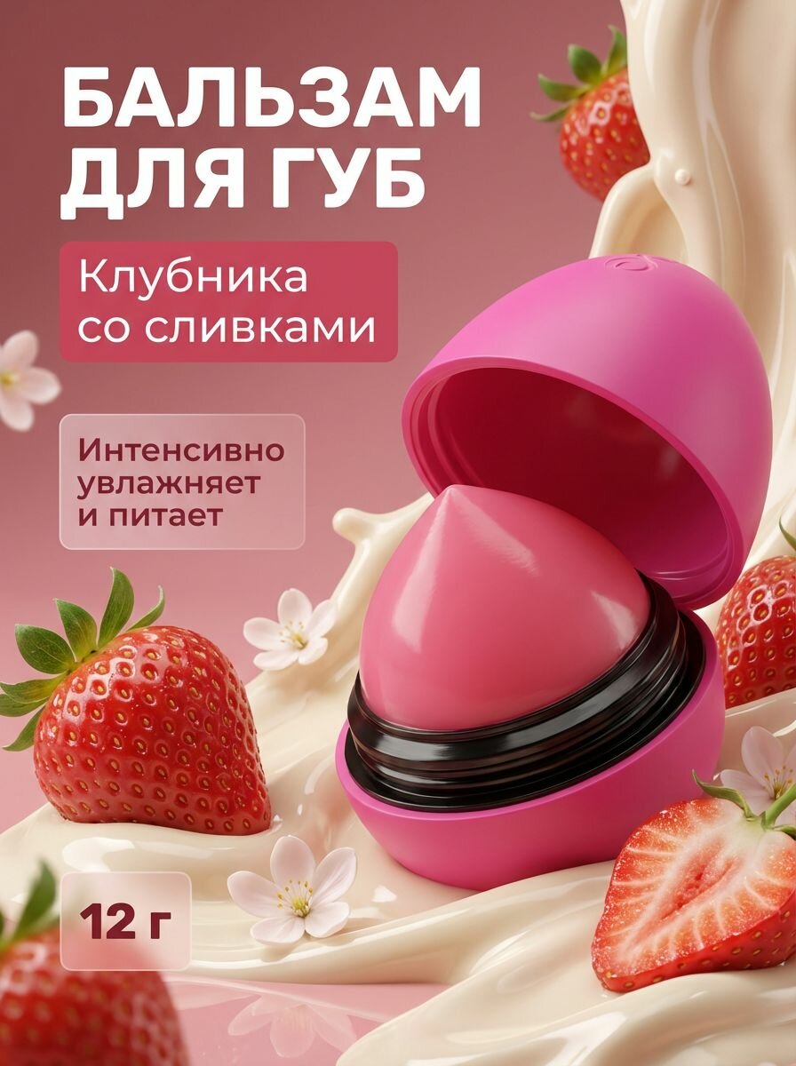 Бальзам для губ Клубника со сливками Neon розовый оттенок увлажняющий с SPF7, 12 г