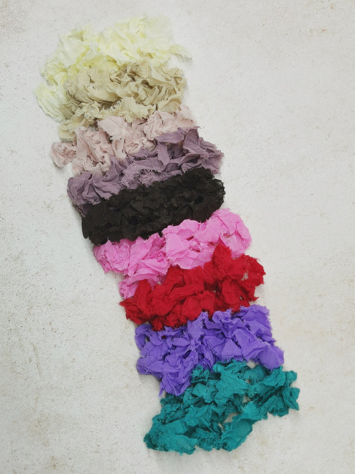 Шебби ленты ручной работы из шифона, комплектация 9 лент