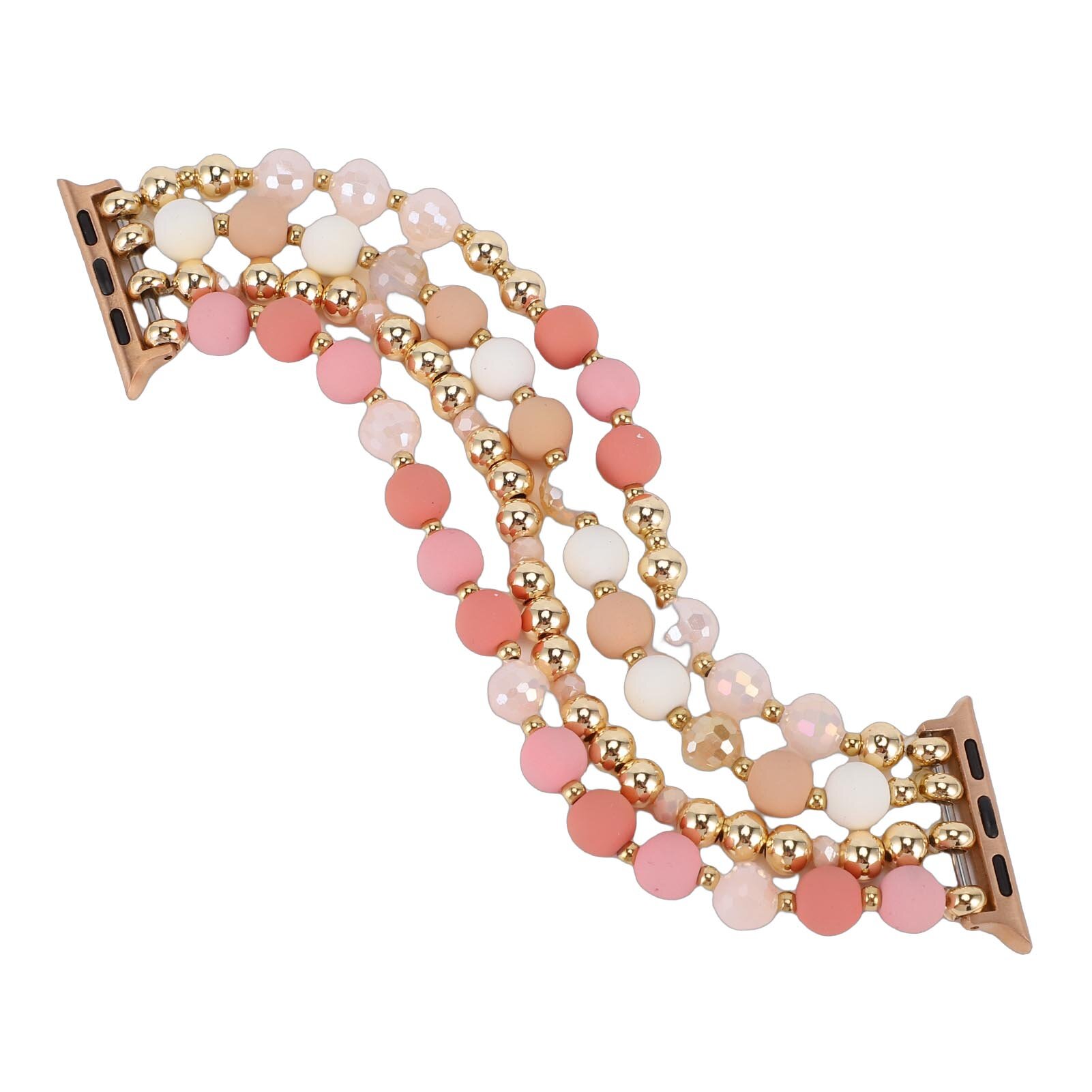 Сменный ремешок для часов с бисером для WatchOS 38, 40, 41, 42, 44, 45, 49 мм, часы, эластичный ремешок, женский браслет, золотой, розоватый