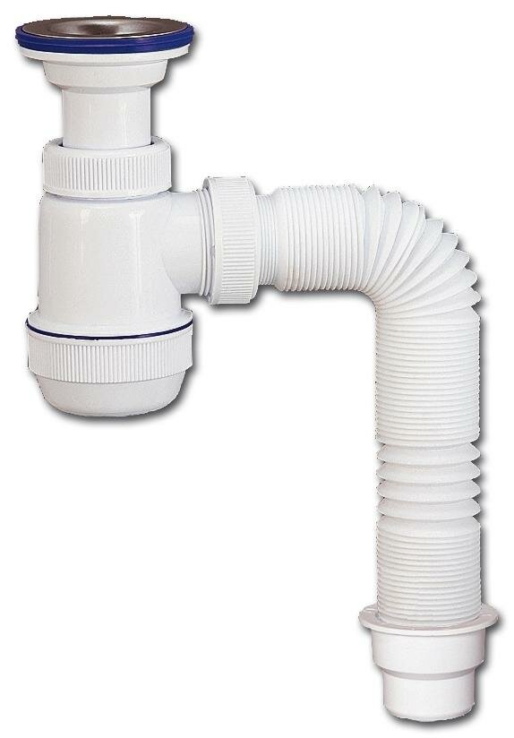 Сифон бутыл элит С нерж чашкой D-70ММ И гибк труб 800ММ (1 1/2 - Д40/50) VIRPLAST