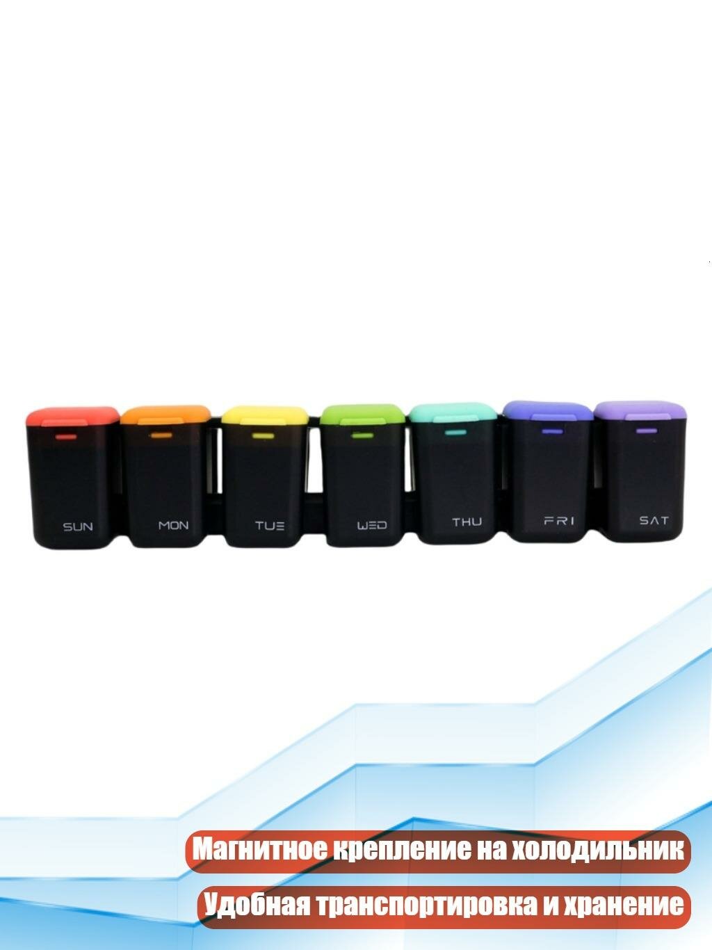 Портативная коробка для хранения таблеток с прозрачными отсеками, Обложка черного цвета