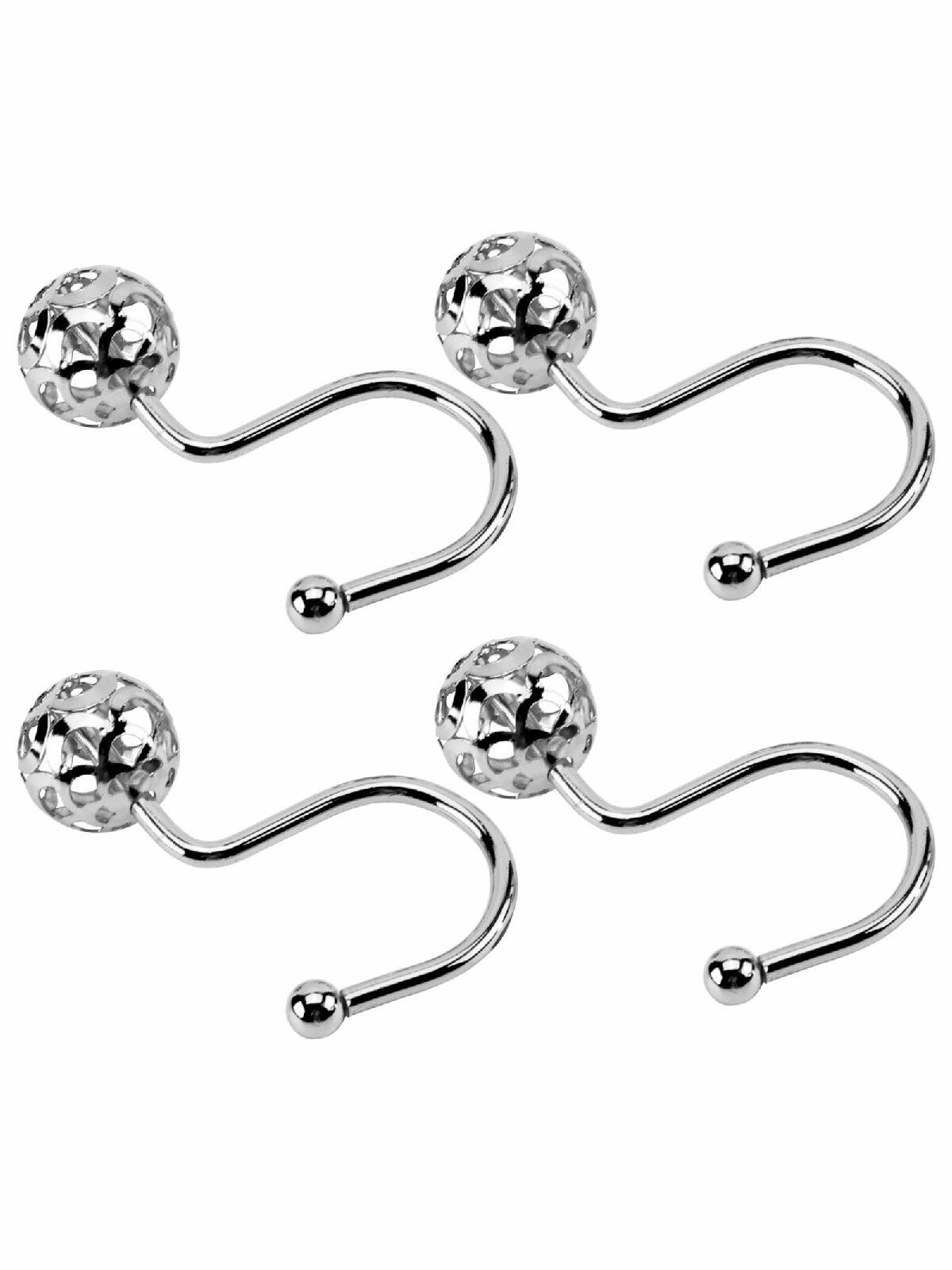 Набор из 4 декоративных колец для штор для душа, практичный металлический крючок с полой сферой