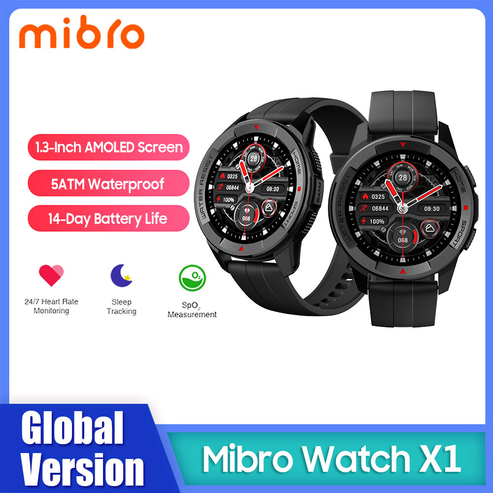 Фитнес-трекер Mibro Watch X1 Smartwatch с 1,3-дюймовым AMOLED-экраном / Водонепроницаемостью 5ATM / Мониторингом Сердечного ритма, Содержания Кислорода в крови, смарт-браслетом Глобальной версии