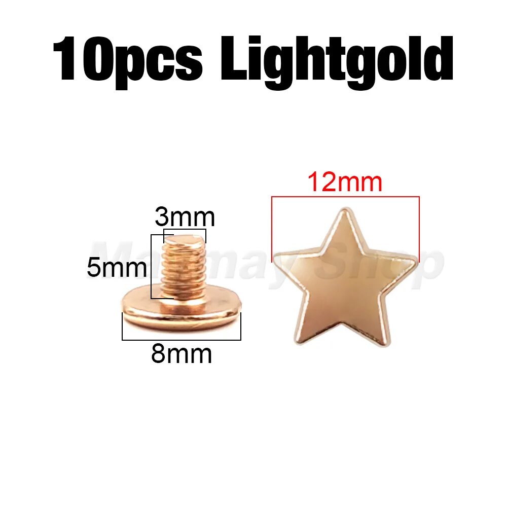 Заклепки металлические звезда Lightgold 12mm 10шт
