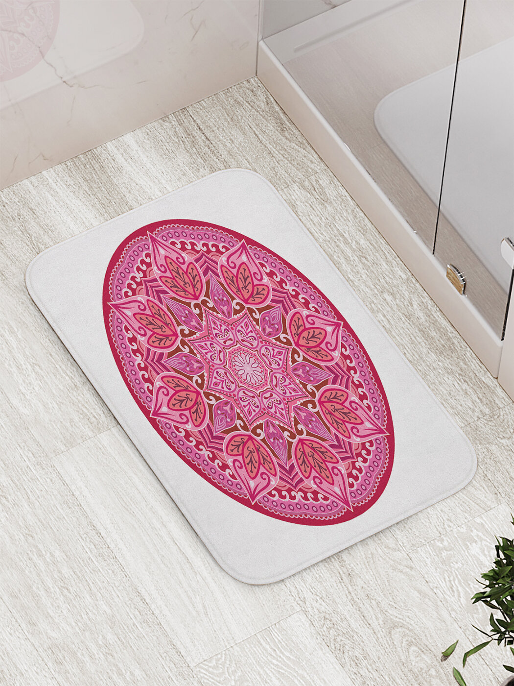 Коврик для ванной комнаты, туалета "Розовая мандала" противоскользящий, 52х77 см, JoyArty