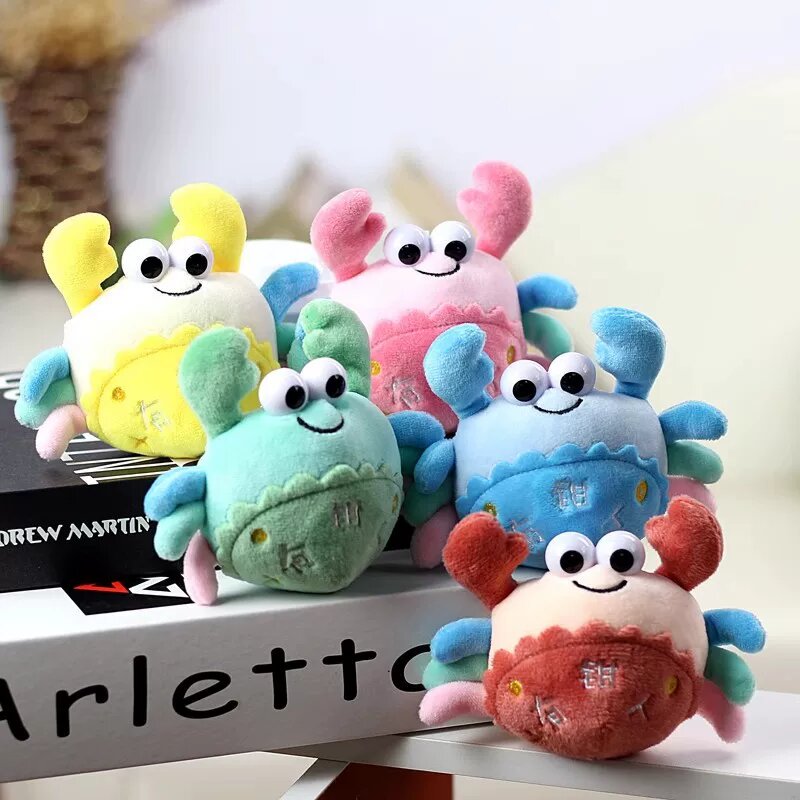 Милый мультяшный плюшевый краб-подвеска, пушистый краб-украшение для книг, тканевая кукла Полный набор маленьких крабов