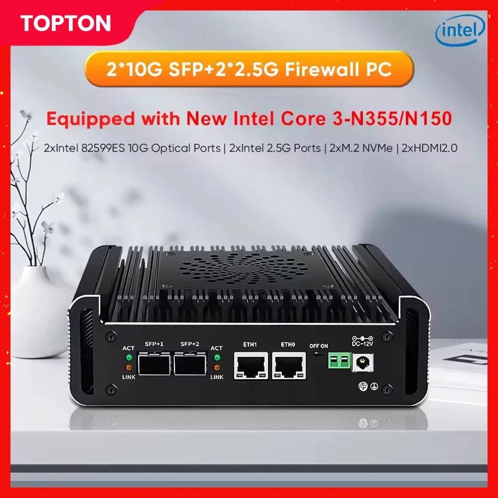 Мини-ПК Topton 2x10G SFP+ Intel N100/N150/N305/N355 для дома Intel N150, No Ram No Storage