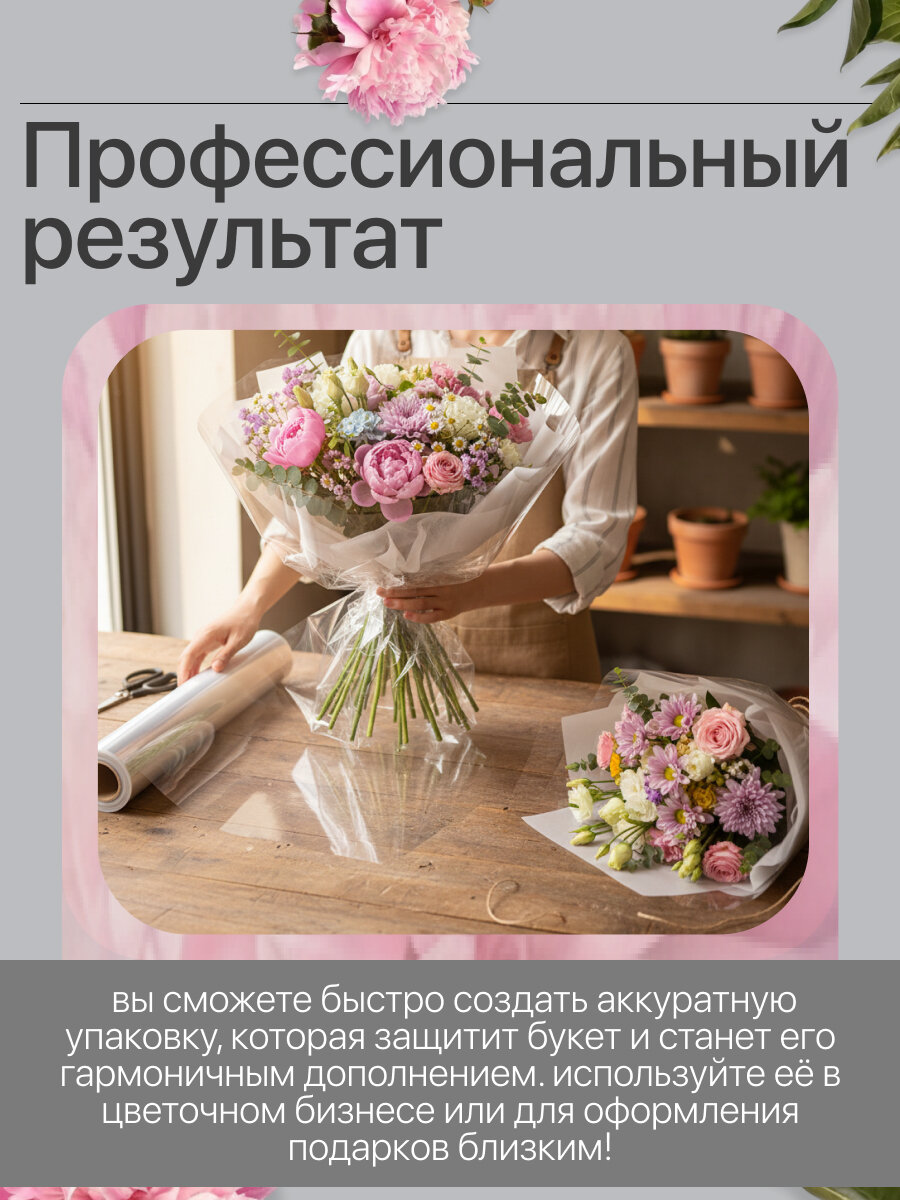 Упаковочная плёнка для цветов прозрачная 0,7 х 7,5 м, 200 г, 40 мкм