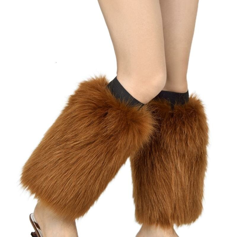 Женские вязаные гетры из искусственного меха, карамельный цвет