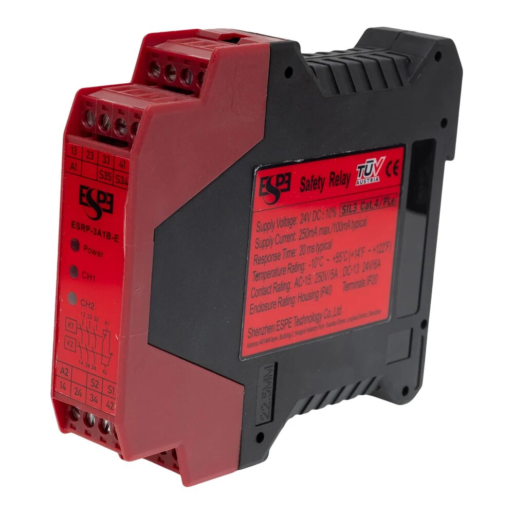 Реле безопасности ESPE ESRP-3A1B-E 08-00036481 – силовое реле для DIN-рейки, защита IP40, постоянный ток катушки