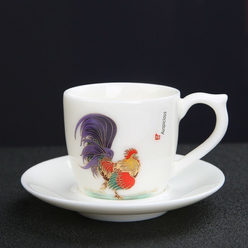 Чайная чашка из белого фарфора Дехуа в форме петуха, мастерская чашка, керамическая чашка для кунг-фу с ручкой, чайная