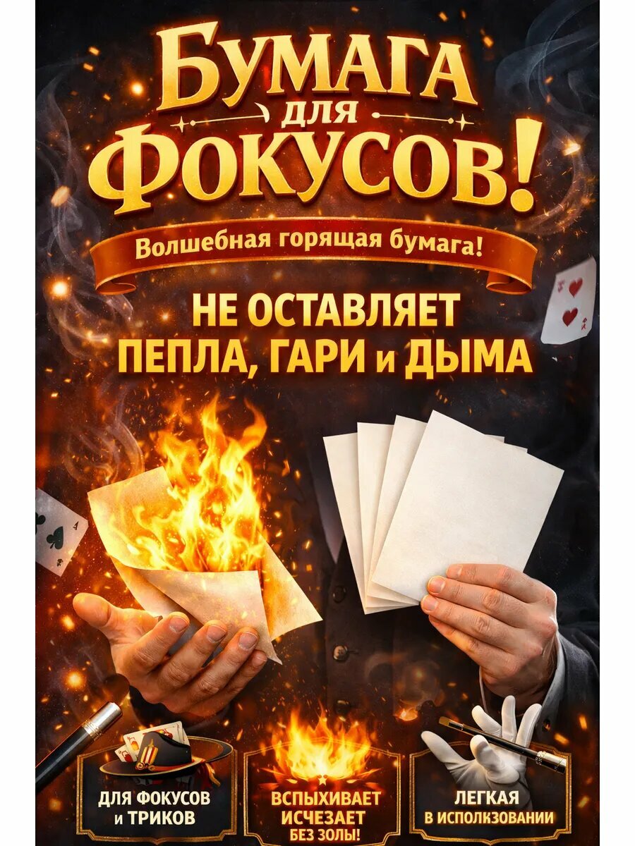 Быстро сгорающая бумага для фокусов 5 листов 20х25