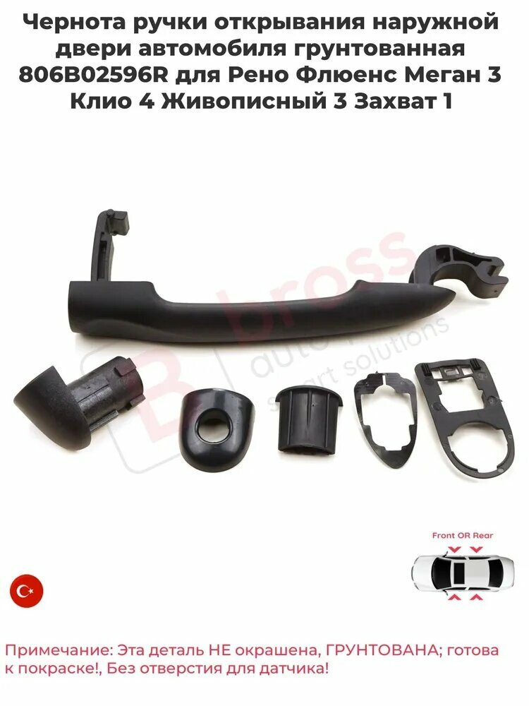 Bross Auto Parts Ручка дверная автомобильная, арт. BDP1165 Чернота ручки открывания наружной двери автомобиля грунтованная 806B02596R для Рено Флюенс, Меган 3, Клио 4, Живописный 3, Захват 1, 1 шт.