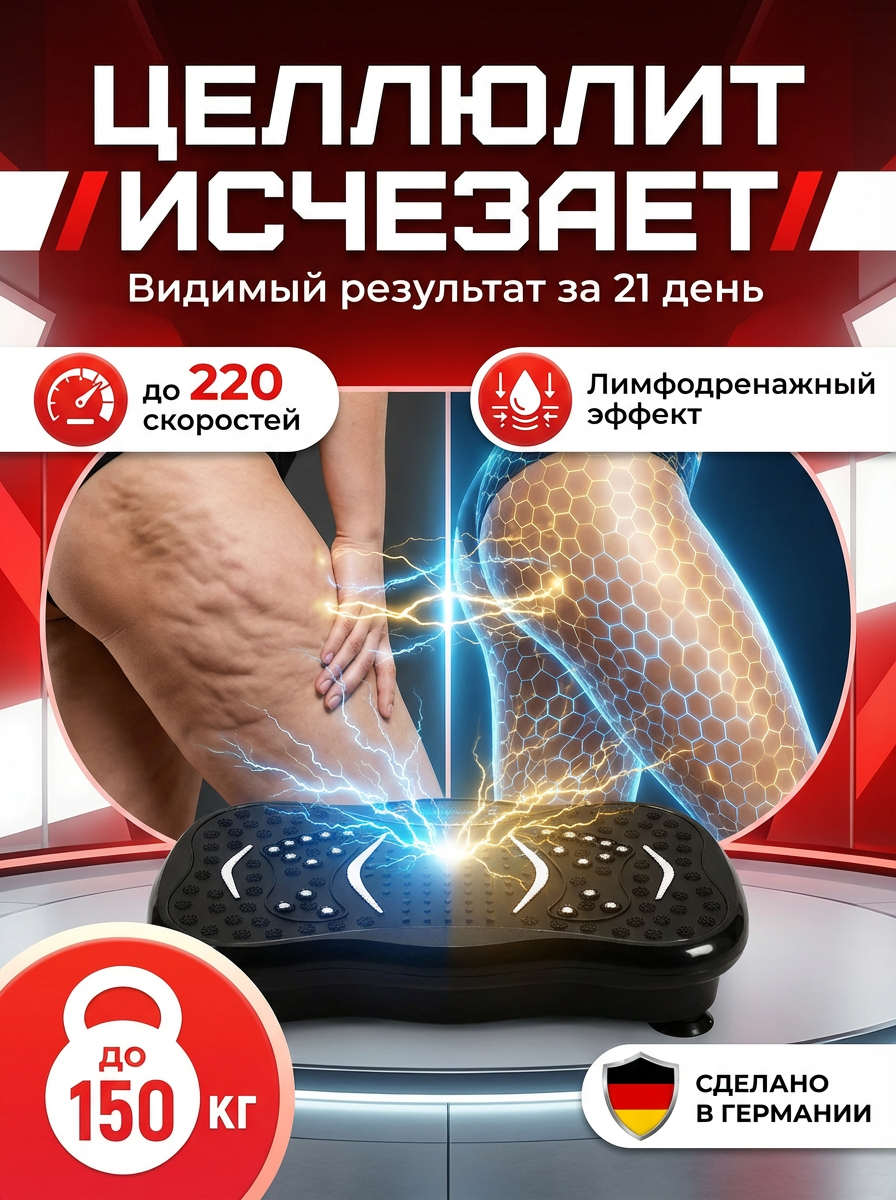 Виброплатформа для похудения 150 кг тренажер кардио степпер, пульт, чёрный, с Bluetooth