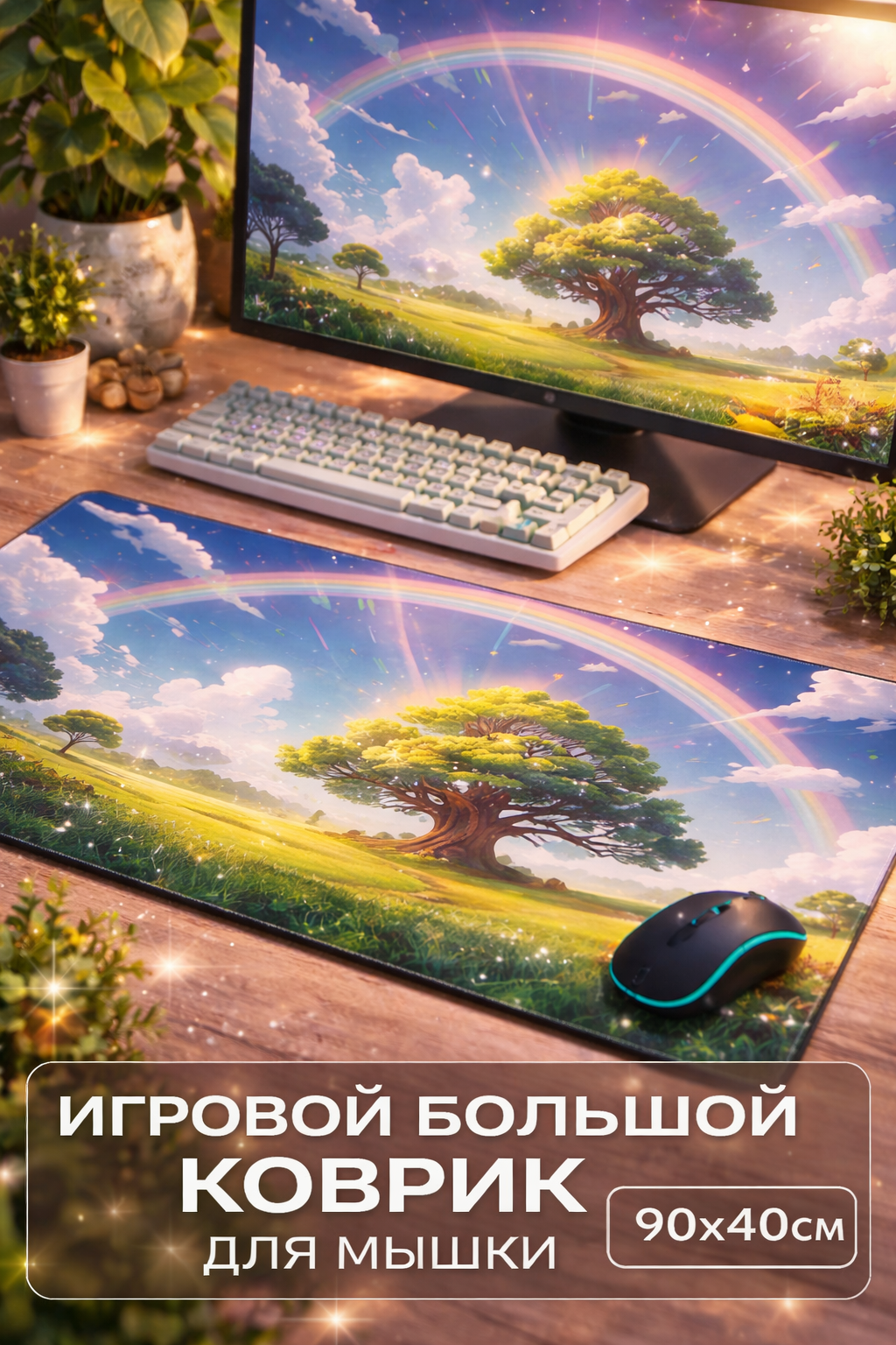 Коврик для мышки, игровой, прошитые края, резина, 90 см x 40 см