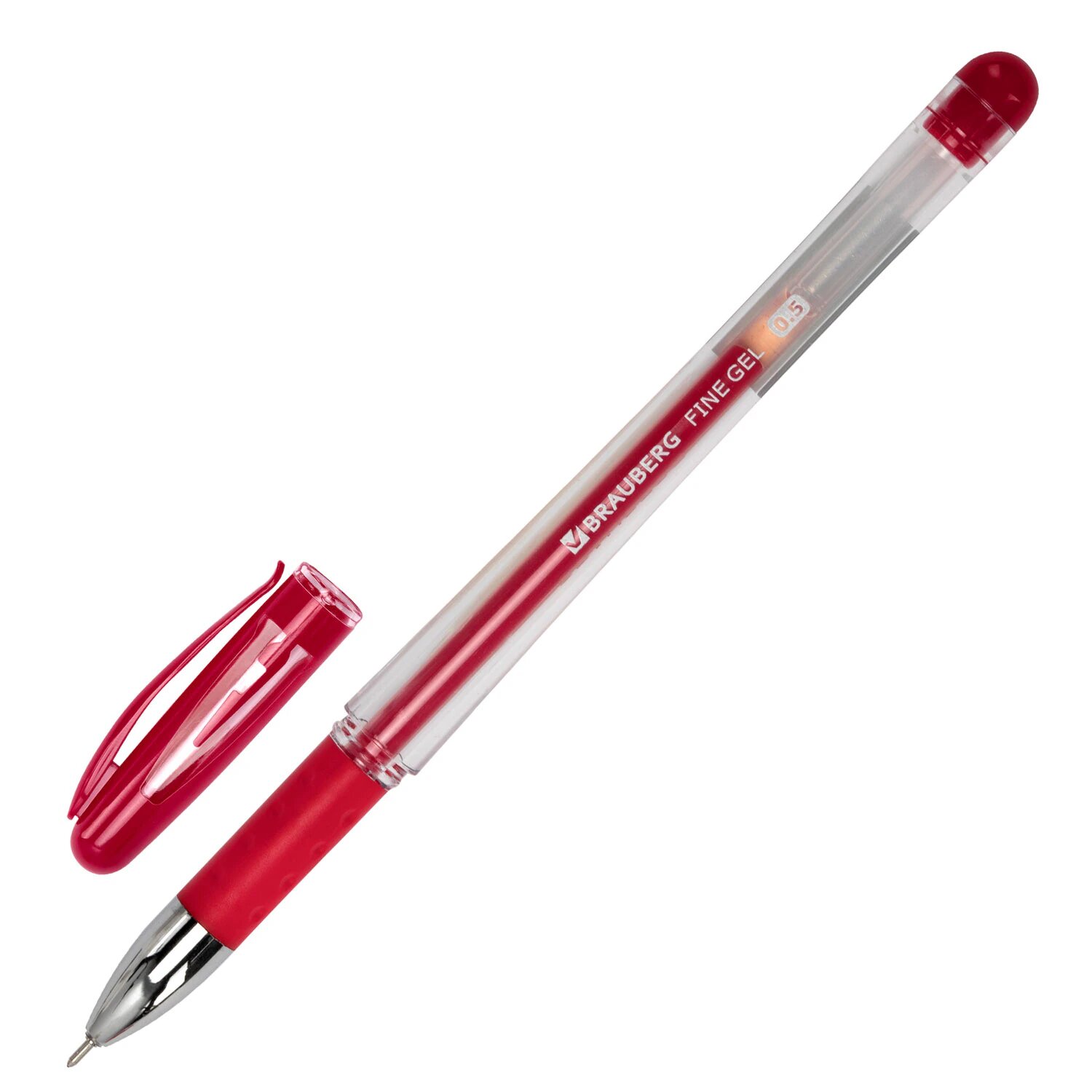 Ручка гелевая с грипом BRAUBERG "Fine Gel", красная, игольчатый узел 0,5 мм, линия письма 0,35 мм, 141181 (цена только за 1 шт.)