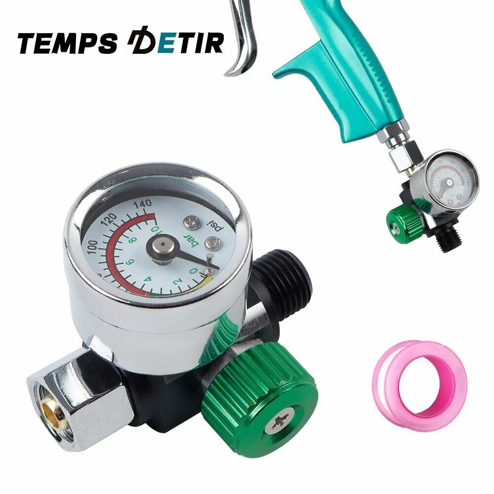 Манометр для краскопульта с регулятором давления, зеленый