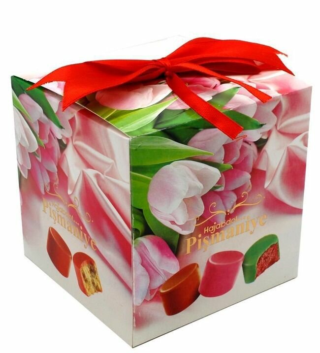Конфеты HAJABDOLLAH из пишмание "Тюльпаны" Ассорти вкусом апельсина, клубники, арбуза во фрукт. глазури в подар. упаковке с бантом 300г