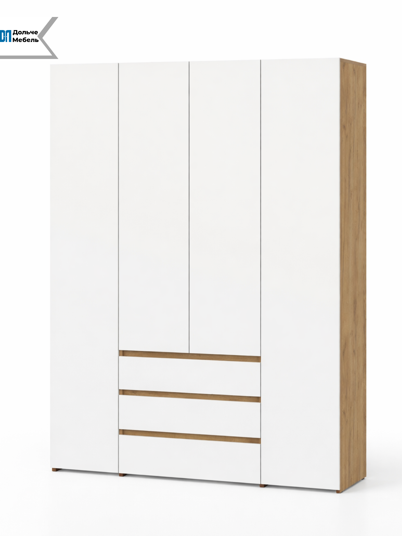 Шкаф для одежды распашной SV-Мебель Некст 1, 4-дверный, 160×210×46 см, большой в спальню и прихожую, дуб золотой/белый