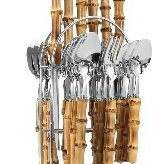 Серебряный набор столовых приборов из бамбука 24 шт. Современная посуда для домашнего использования и мероприятий