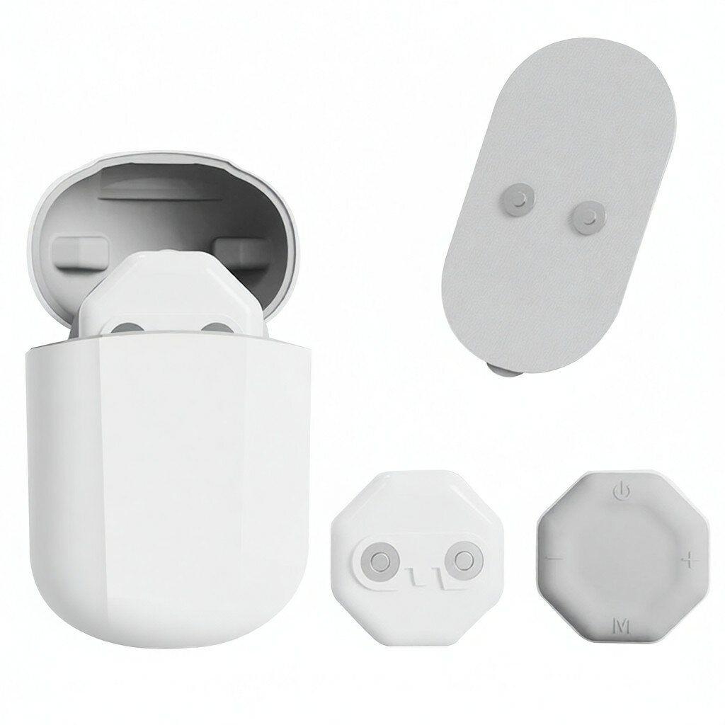 Portable Cordless TENS Massage Patch Pain Relief Muscle Stimulation Patch Rechargeable with Charging Case Electric Pulse Patch for Relaxation, 2 Massage Host, 2 Patch, 1 Charging Case, 1 User Manual, 450mAh Charging Case Battery Capacity, 60mAh Massage