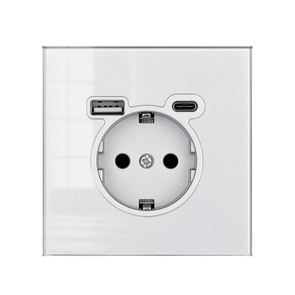 Розетка с usb, рама стеклянная 250В 16А, Серебряный