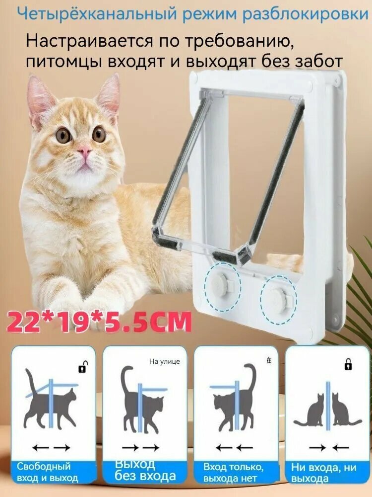 Белая пластиковая дверь для кошек и собак, бесшумная двусторонняя дверь для домашних животных 220*190* 50 мм