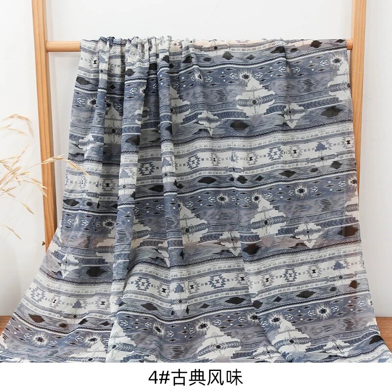 Шифон с цветочным принтом Xintianji TJ3305 Темно-синий, 4