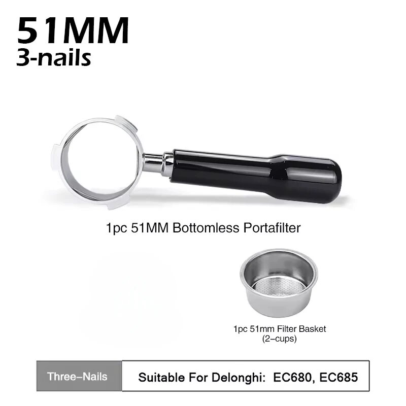 Портафильтр 51мм Three-Nails, Delonghi EC680 EC685, черный