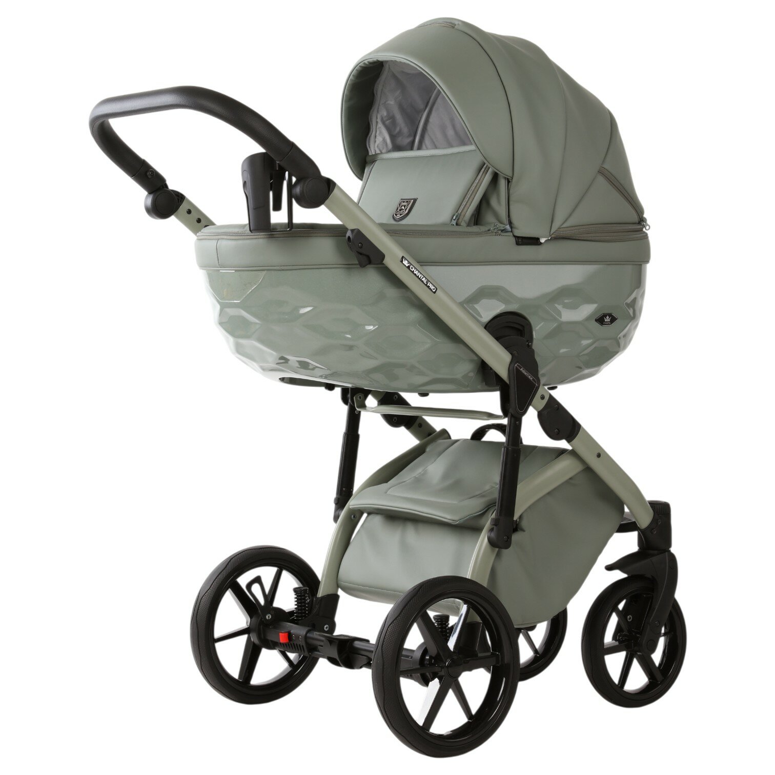 Детская универсальная коляска Adamex Chantal PRO Natura - CN-7-Salvia (Серо-зеленый экокожа)