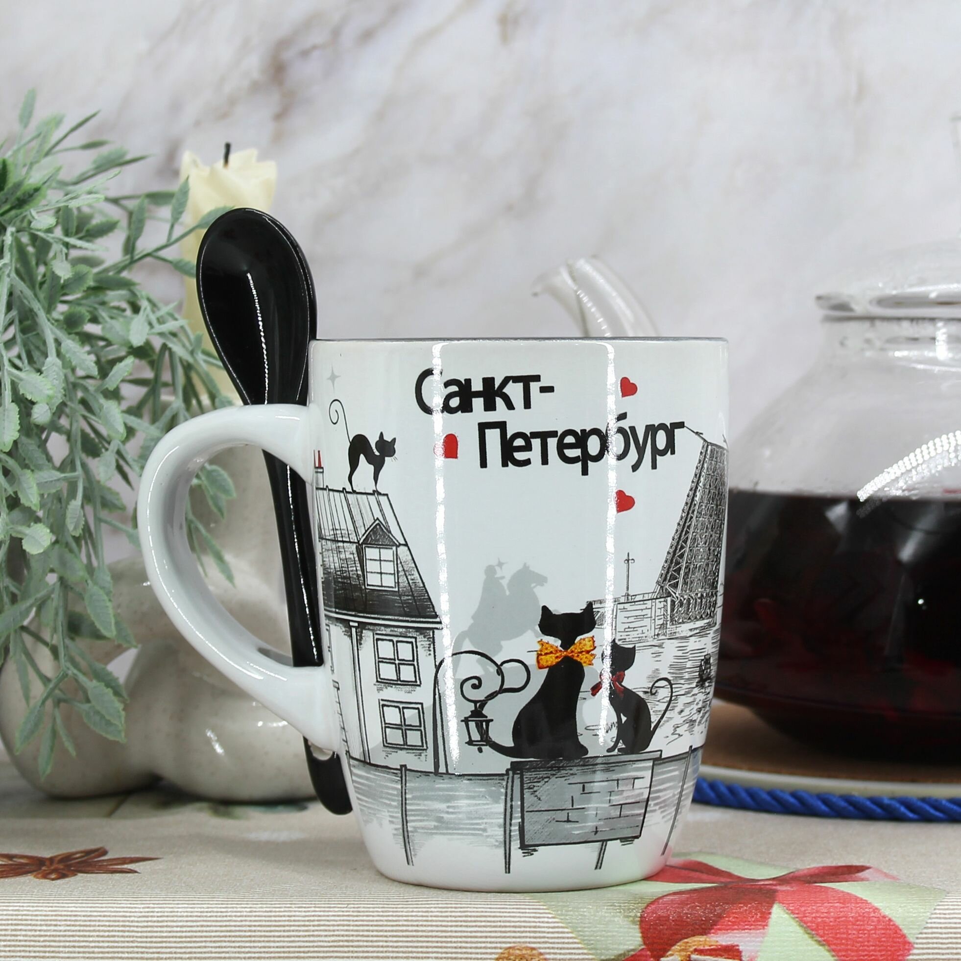 Подарочный набор чайная кружка и ложка "Санкт-Петербург"