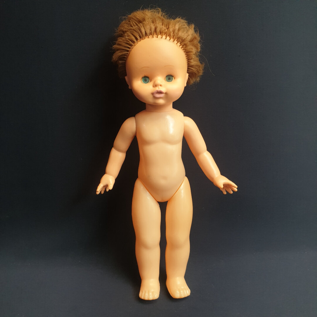 Кукла 37 см, пластик, конечности резина - дефект, тещины. Винтаж, СССР.