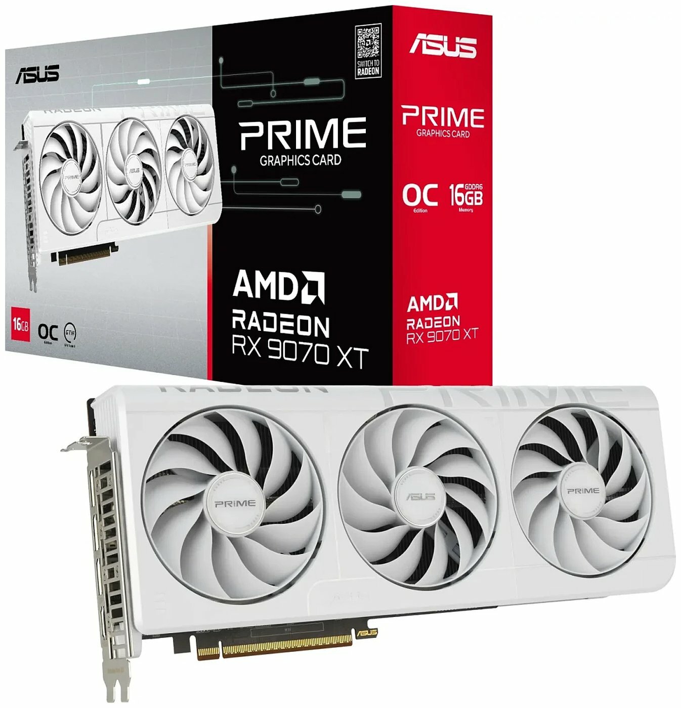 Видеокарта Asus Radeon RX 9070 XT PRIME WHITE OC 16GB (PRIME-RX9070XT-O16G-WHITE)