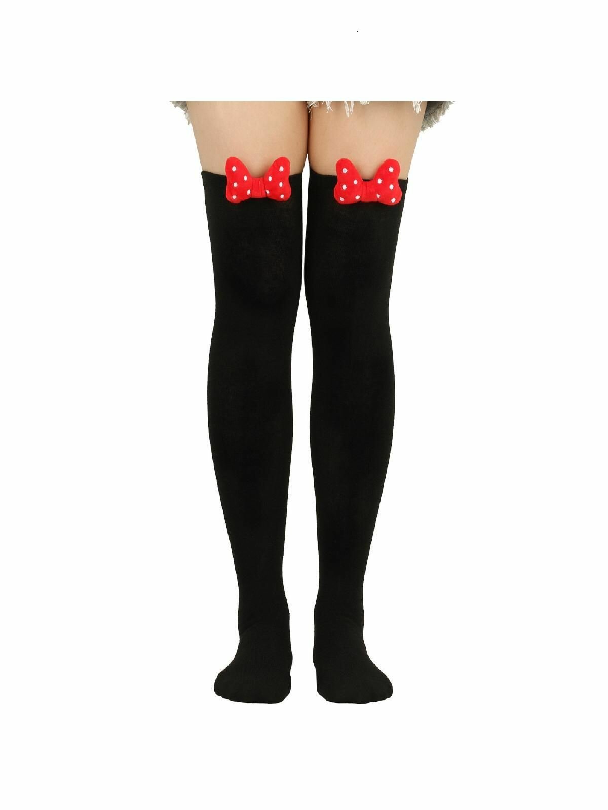 Полосатые гольфы с 3D бантом, - Черный