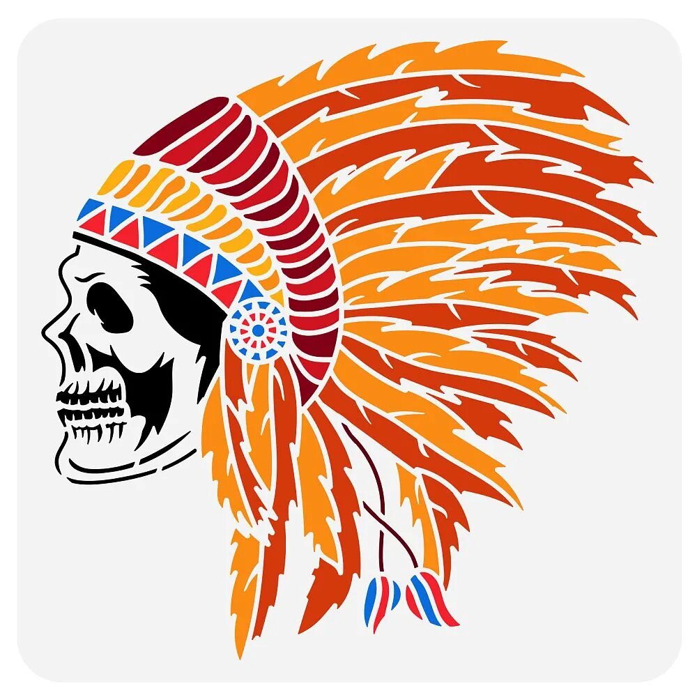 1 шт. Трафарет для аэрографии черепа индейского вождя 11,8 x 11,8 дюймов, многоразовый, шаблон для аэрографии индейского вождя для декора