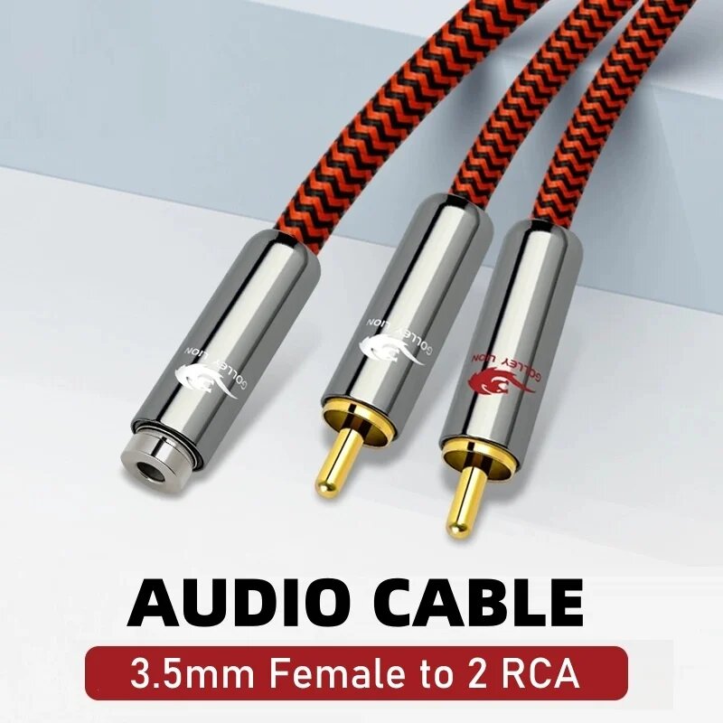 Аудиокабель Hi-Fi 3,5 мм (гнездо) на 2 RCA (штекер) для домашнего кинотеатра, стереосистемы, колонок, Y-разветвитель, экранированные кабели OFC