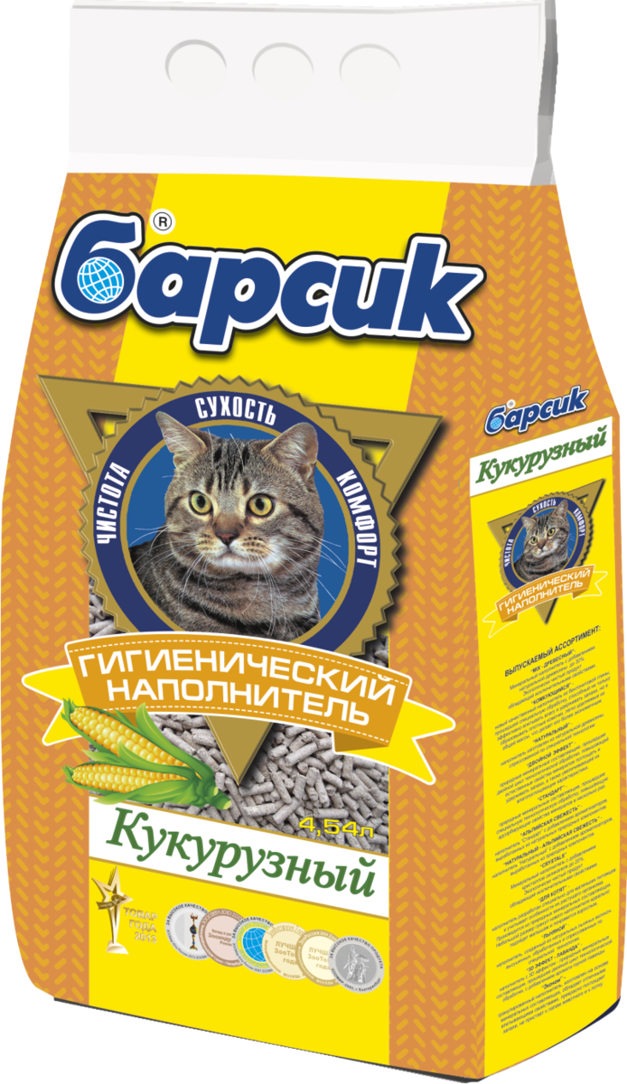 Барсик "Кукурузный" гранулированный впитывающий наполнитель для кошачьего туалета (4,54 л.)