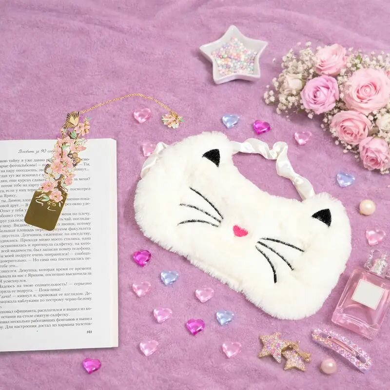 Набор: маска для сна 18,5х11 см. и закладка для книги 2,9х11,5 см. милый подарок для любителей комфортного отдыха