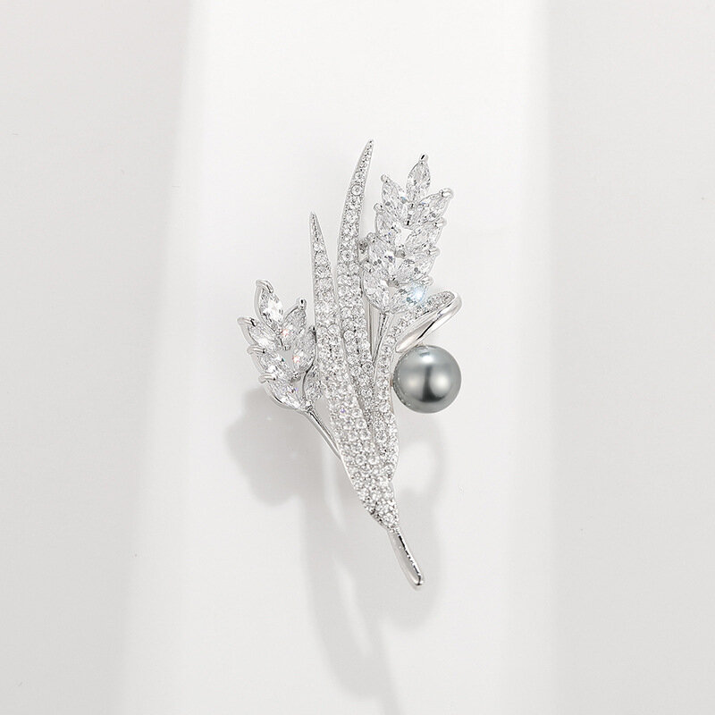 2026 Xiliang Concubine Высококачественная роскошная брошь из циркона Брошь в виде колоска Подарок Брошка из пресноводного жемчуга DIY Аксессуары Пустая закрепочная булавка