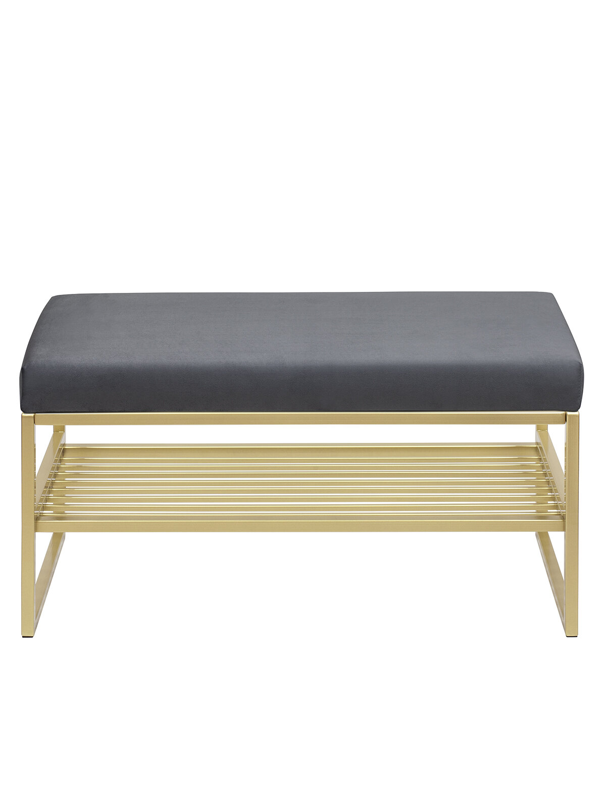 Банкетка для прихожей, для спальни GREENWEEN RIMINI MINI, золотой каркас, сидение велюр цвет Mouse Grey, 850х400х450