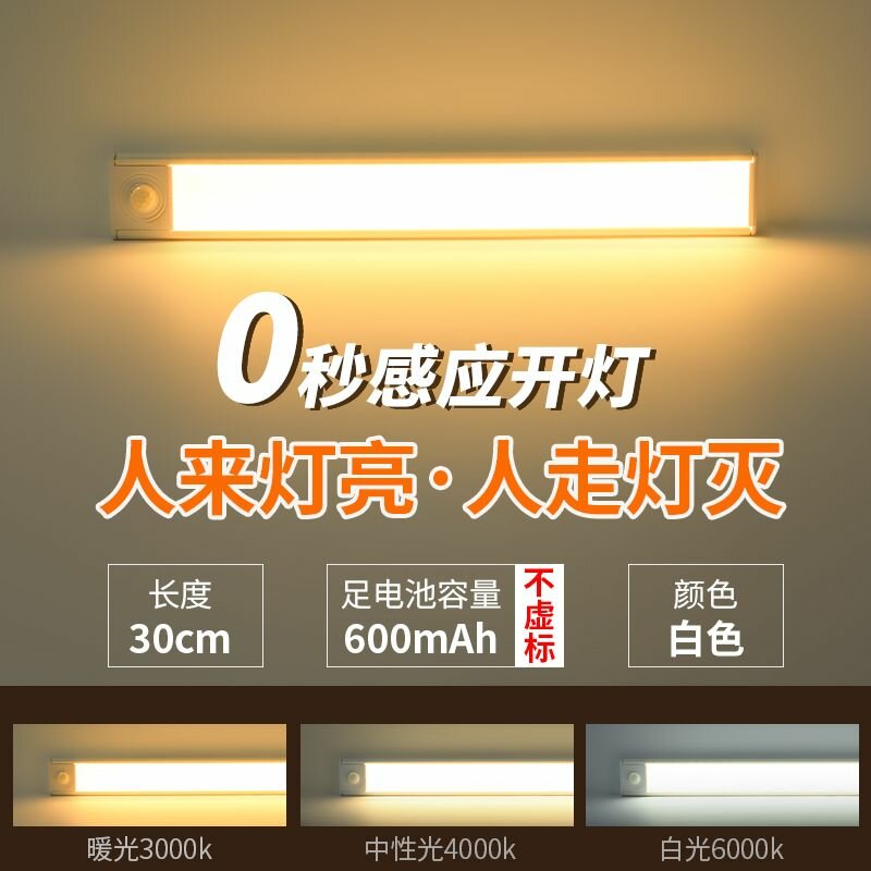 Ультратонкая длинная полоса беспроводного светильника с индукцией человеческого тела, перезаряжаемый светильник для шкафа, обувного шкафа, кухонного LED-сенсорного светильника, не требующий сверления