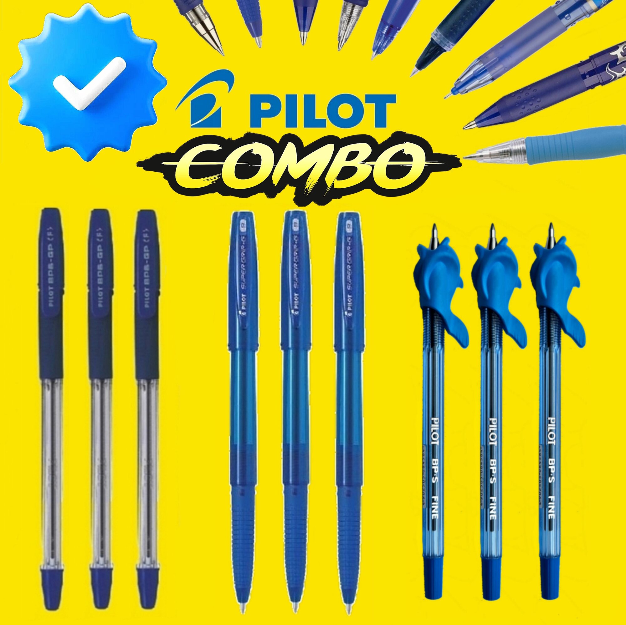 Ручка шариковая синяя PILOT 0,7мм. (Комбо моделей: BPS-GP F - 3шт, BPS GG - 3шт. BP-S - 3шт.) + Эргономический манжет 3шт.